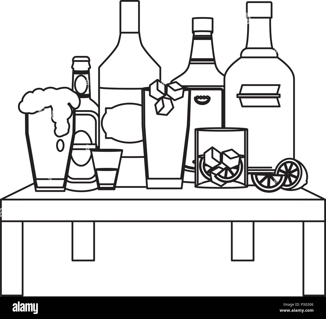 Alcohol bottles party table Stock Vector Images - Alamy