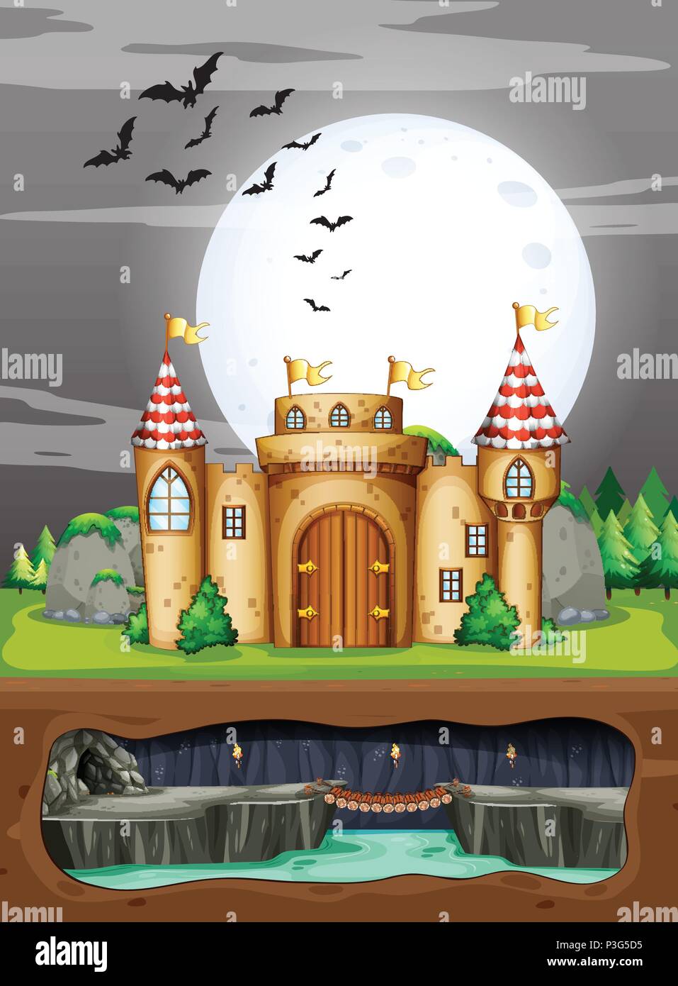 A Castle in the Dark Night illustration Stock Vector Image & Art - Alamy