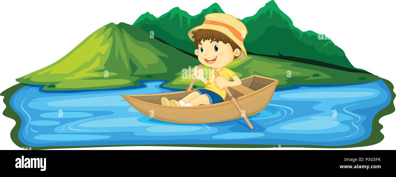 A Boy Paddling Boat illustration Stock Vector Image & Art - Alamy