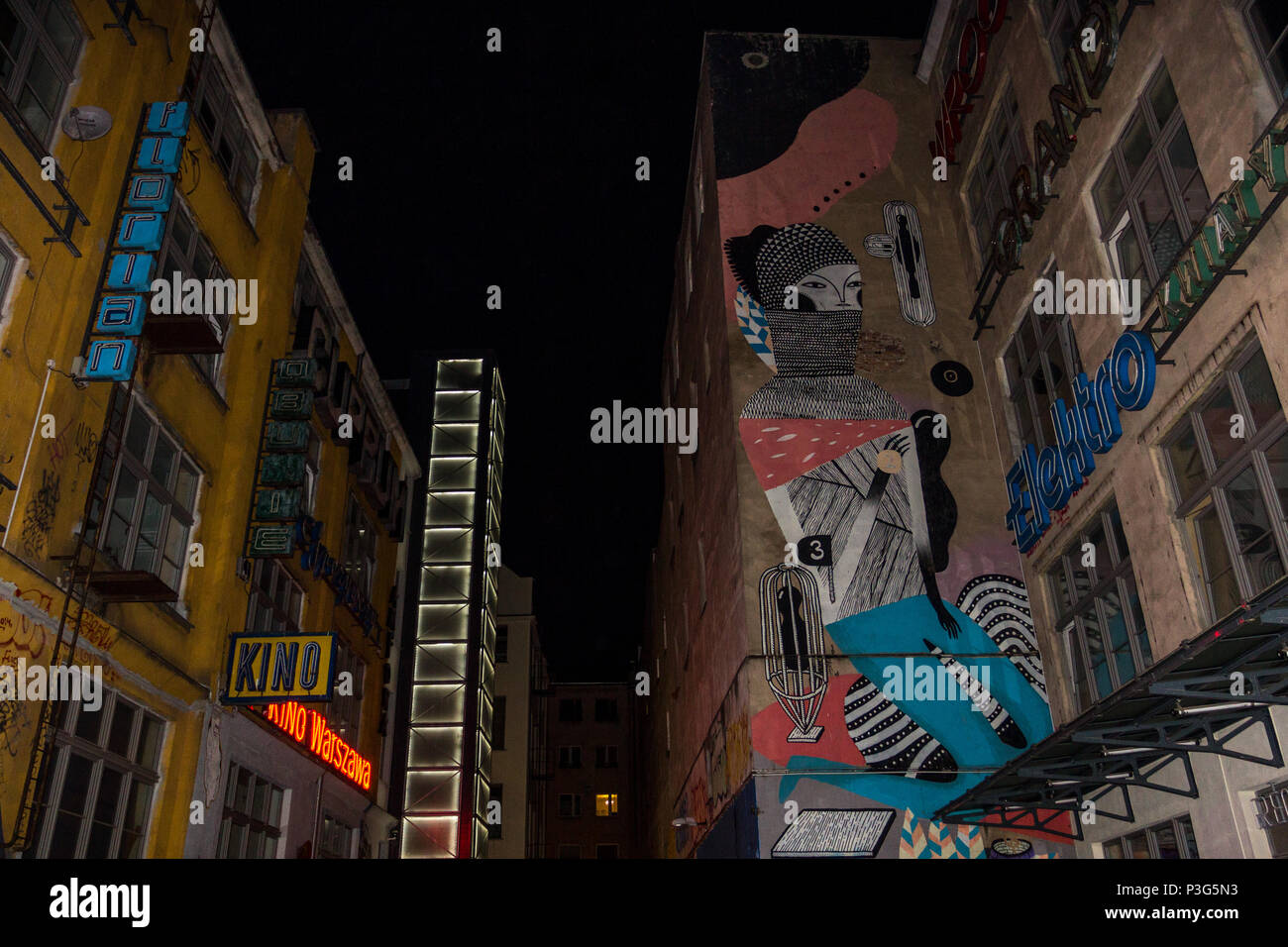 Night time at Neon Side Gallery - courtyard between ul. Ruska and ul ...