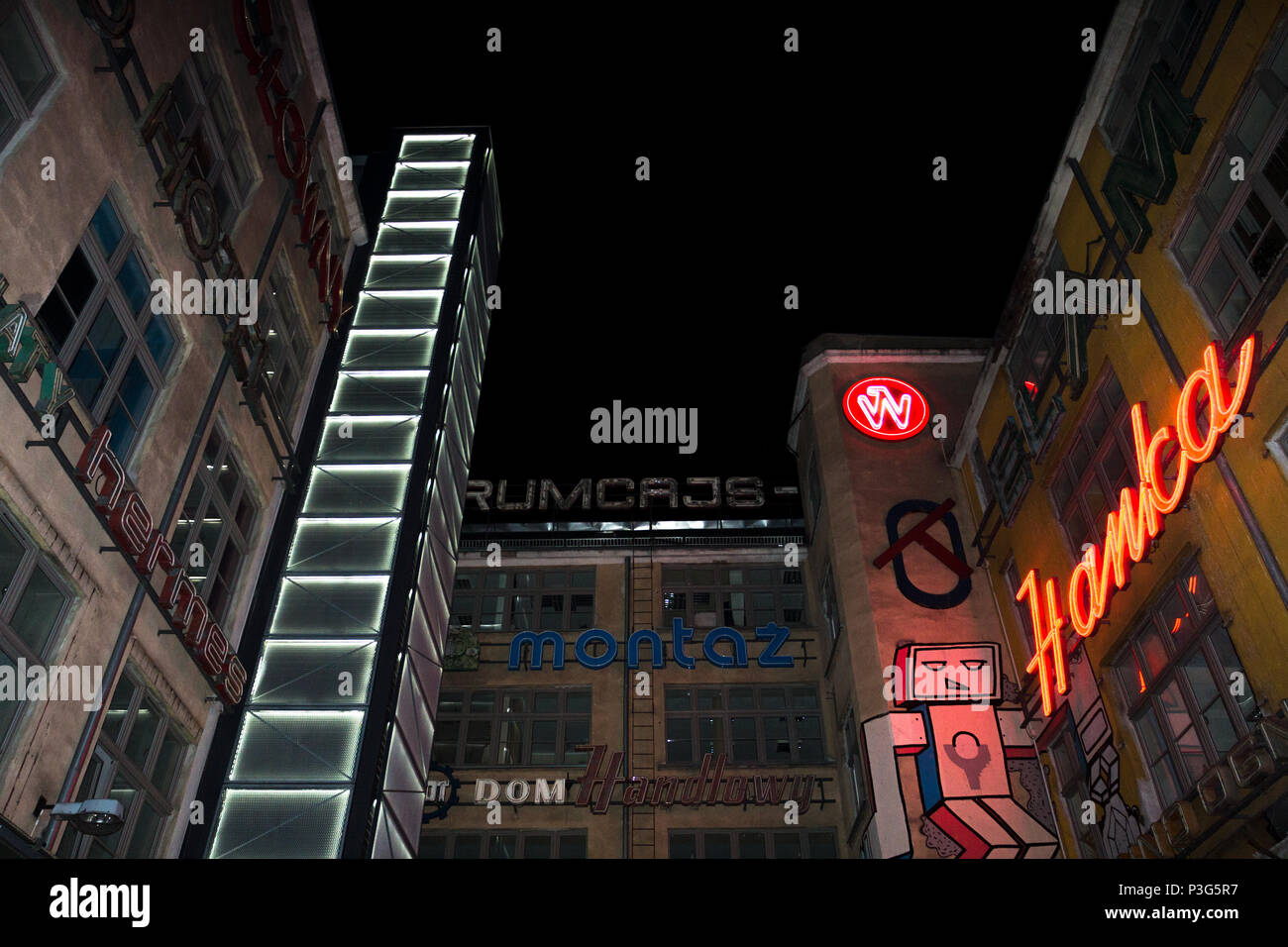 Night time at Neon Side Gallery - courtyard between ul. Ruska and ul ...