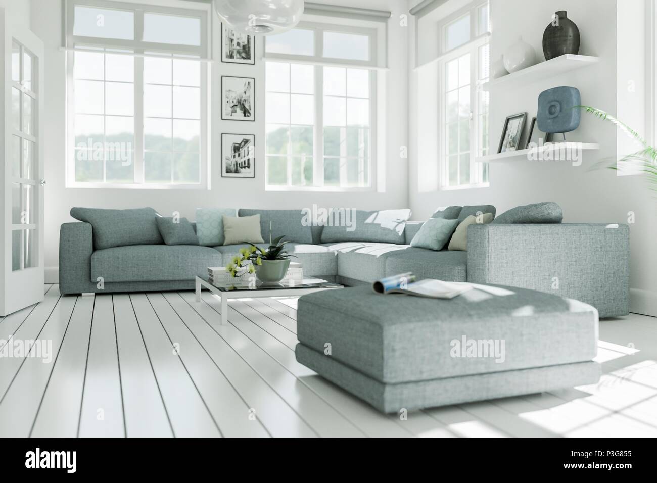 modern white living room interior design Stock Photo - Alamy