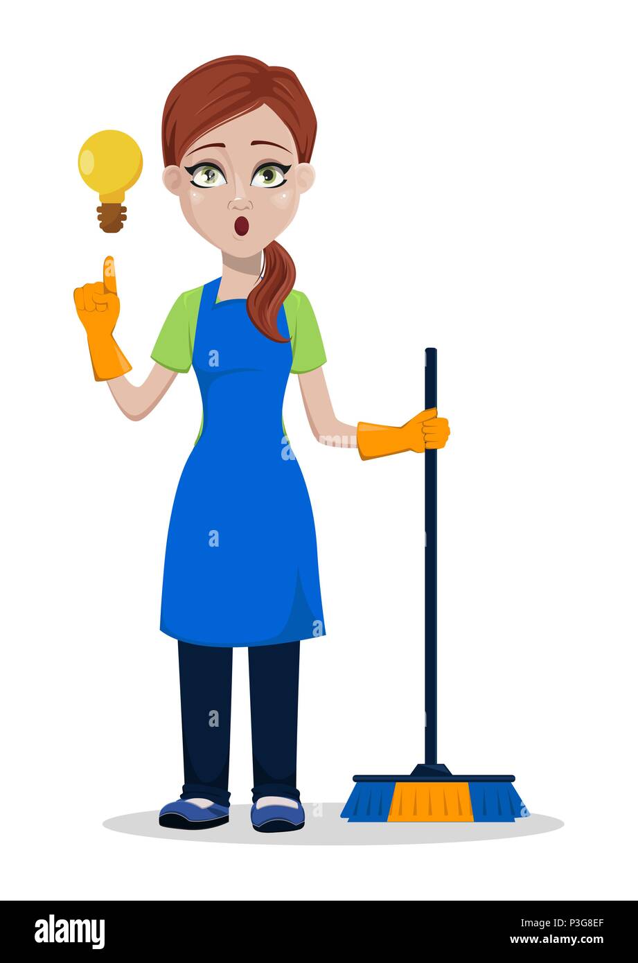 Cleaning company staff in uniform. Woman cartoon character cleaner with ...