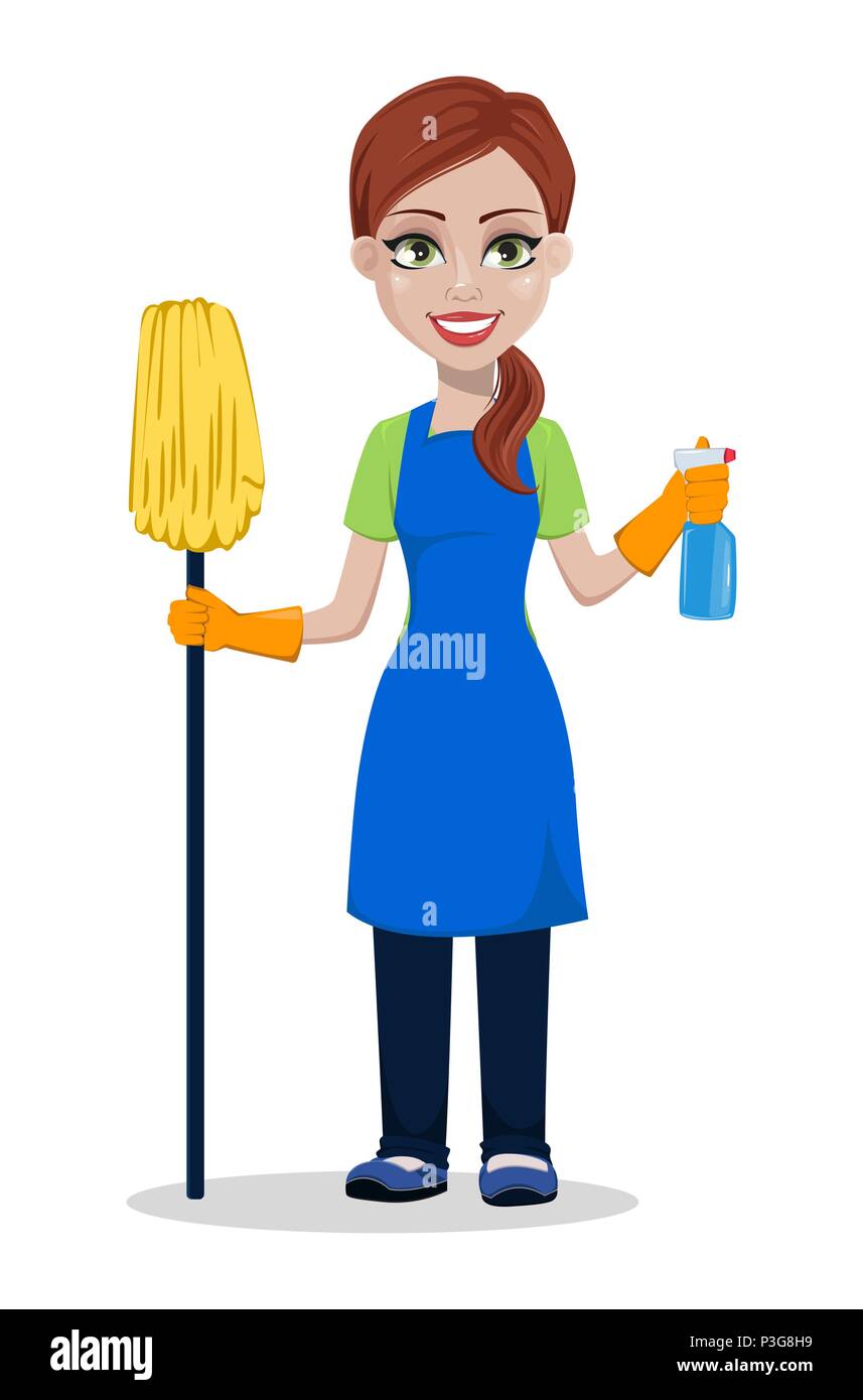 Cleaning lady mop apron hi-res stock photography and images - Alamy