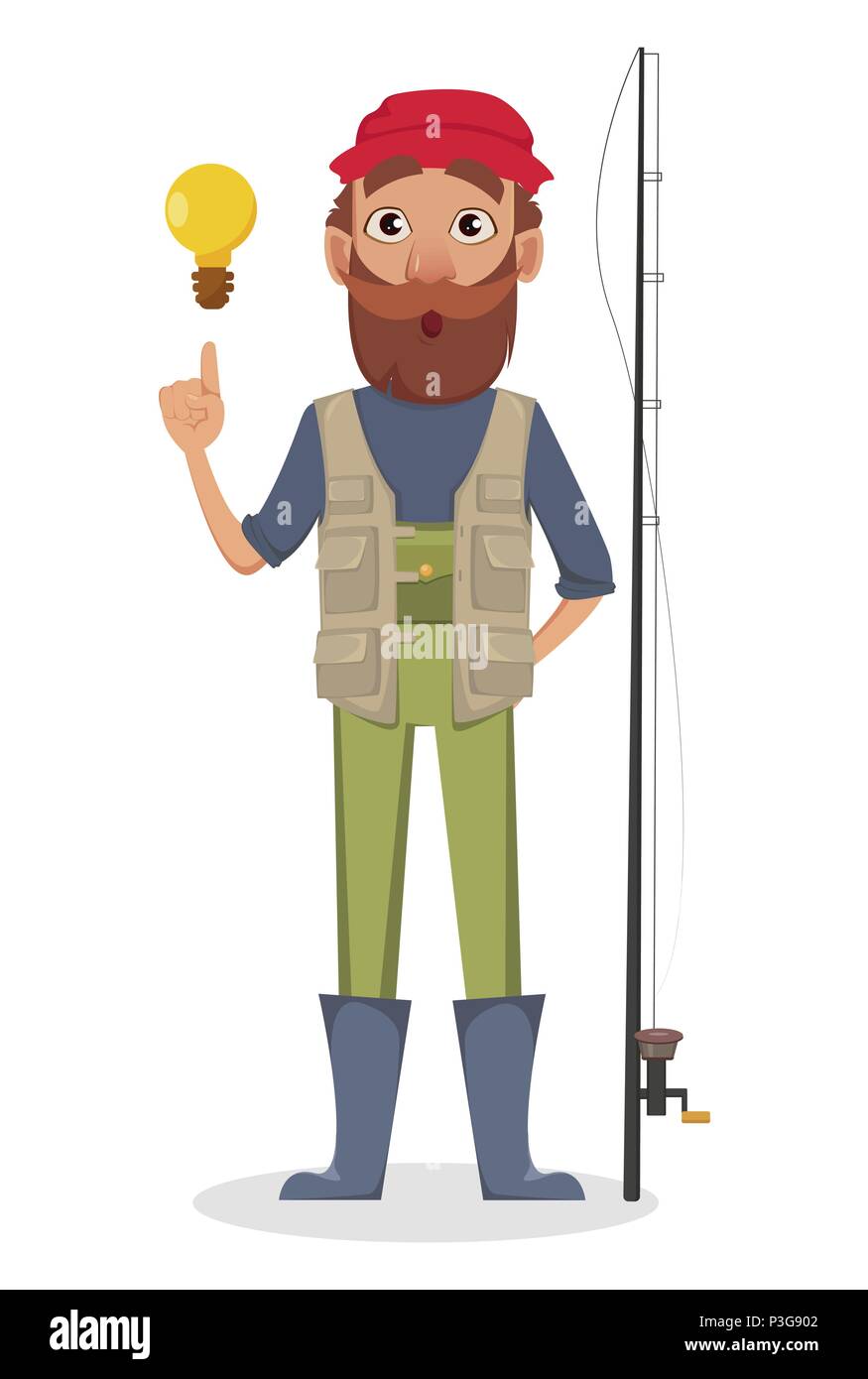 Fisher cartoon character. Fishermen with a good idea. Vector ...
