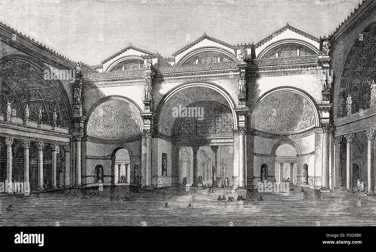 The Baths of Caracalla in ancient Rome, Italy, Reconstruction Stock ...