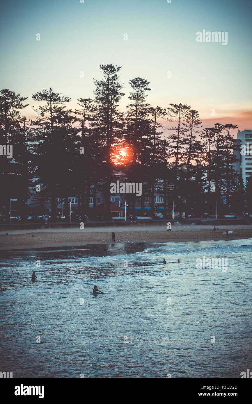 Manly Beach at sunset, Sydney, New South Wales, Australia Stock Photo ...