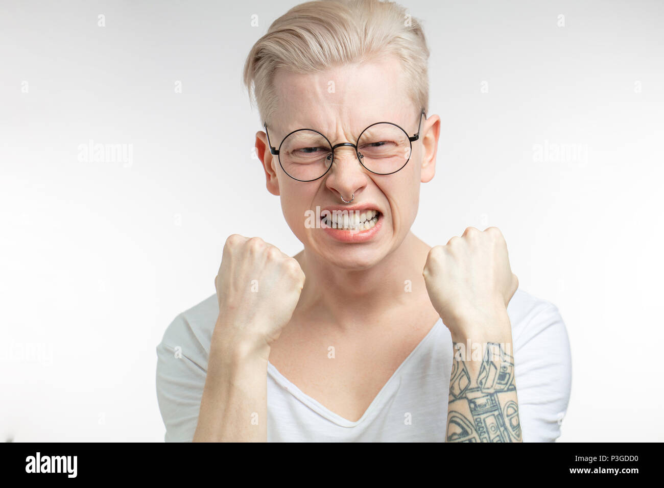 Outraged man gestures angrily, being irritated, outraged Stock Photo ...