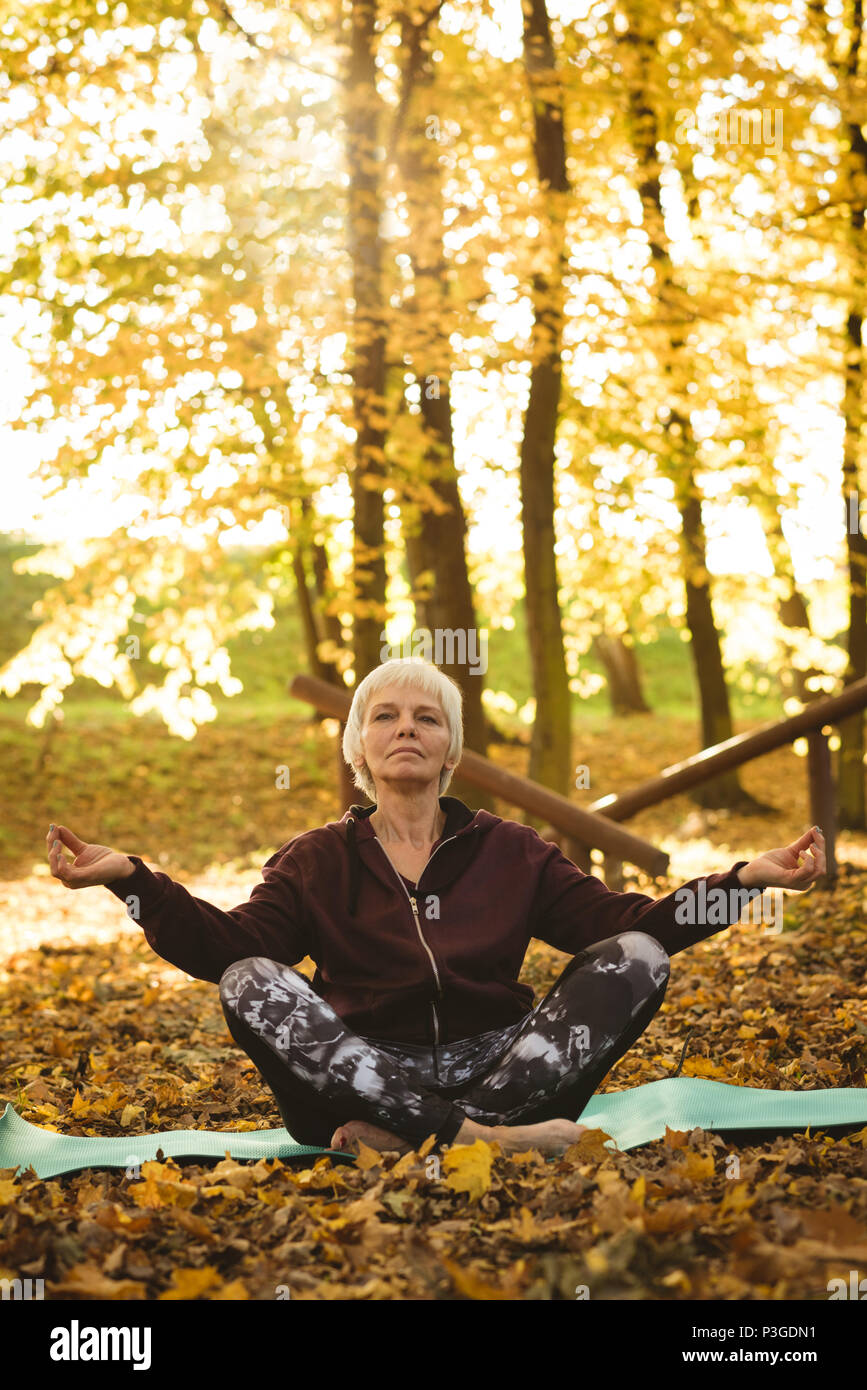 Woman in a park meditating hi-res stock photography and images - Alamy
