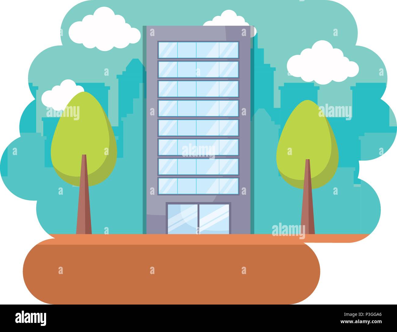city building over landscape and white background, colorful design ...