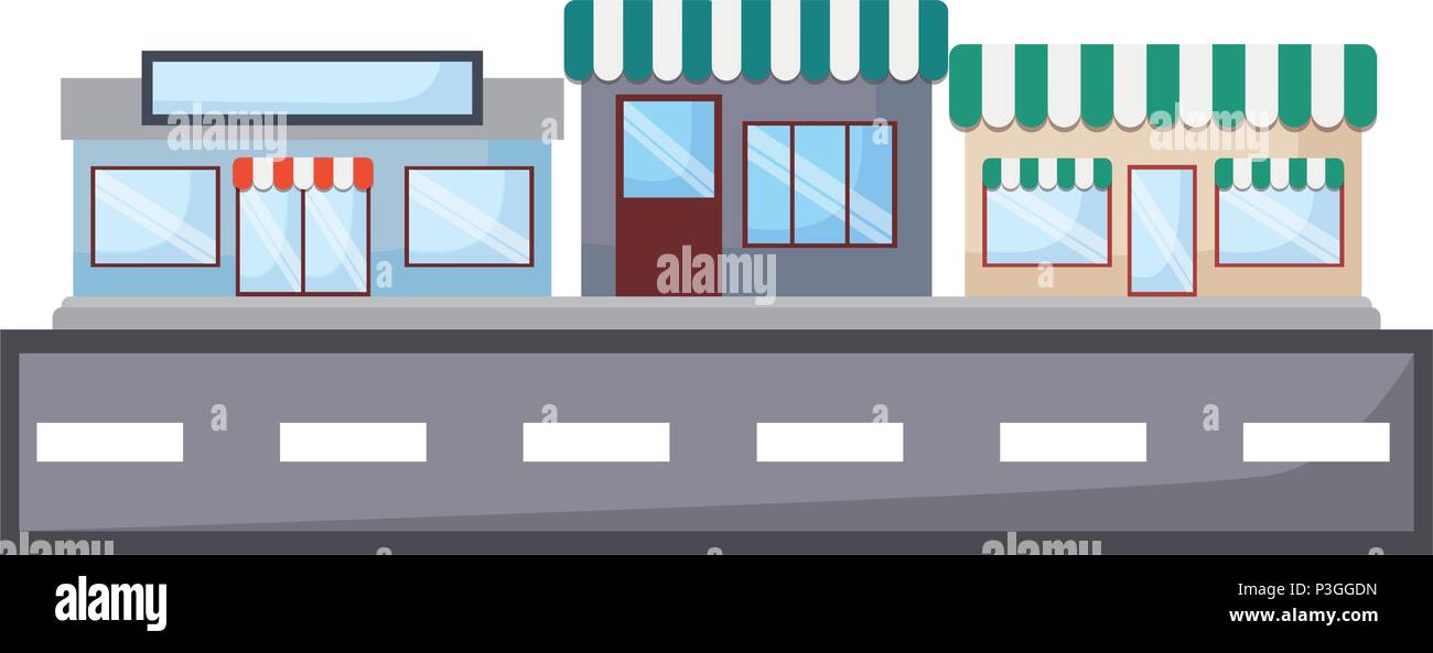 street with stores over white background, colorful design. vector ...