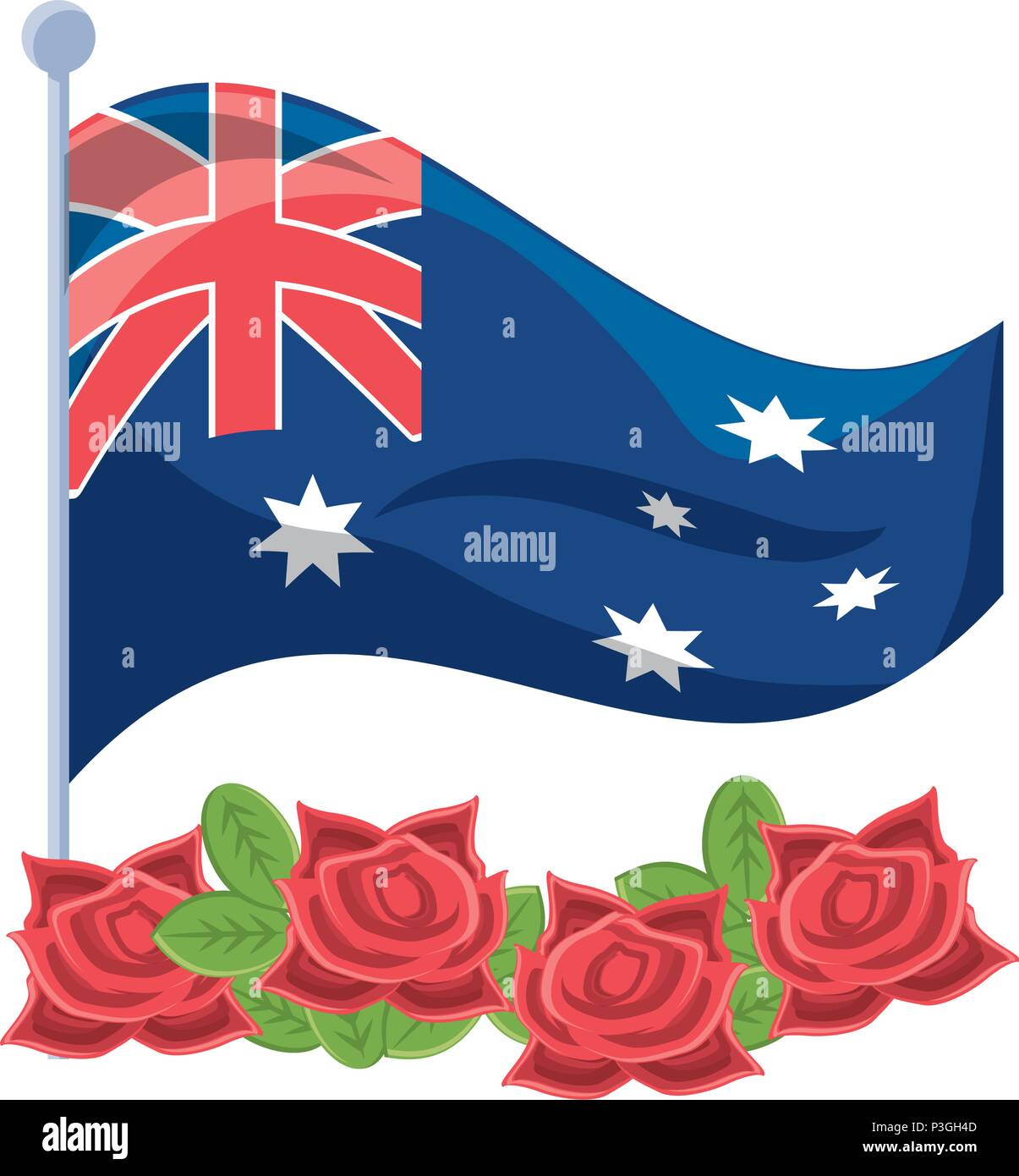 Anzac day design with Australian flag and poppy flowers over white ...