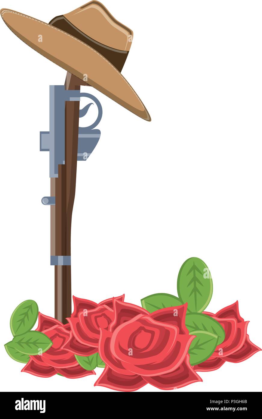 Anzac day design with poppy flowers and weapon over white background ...