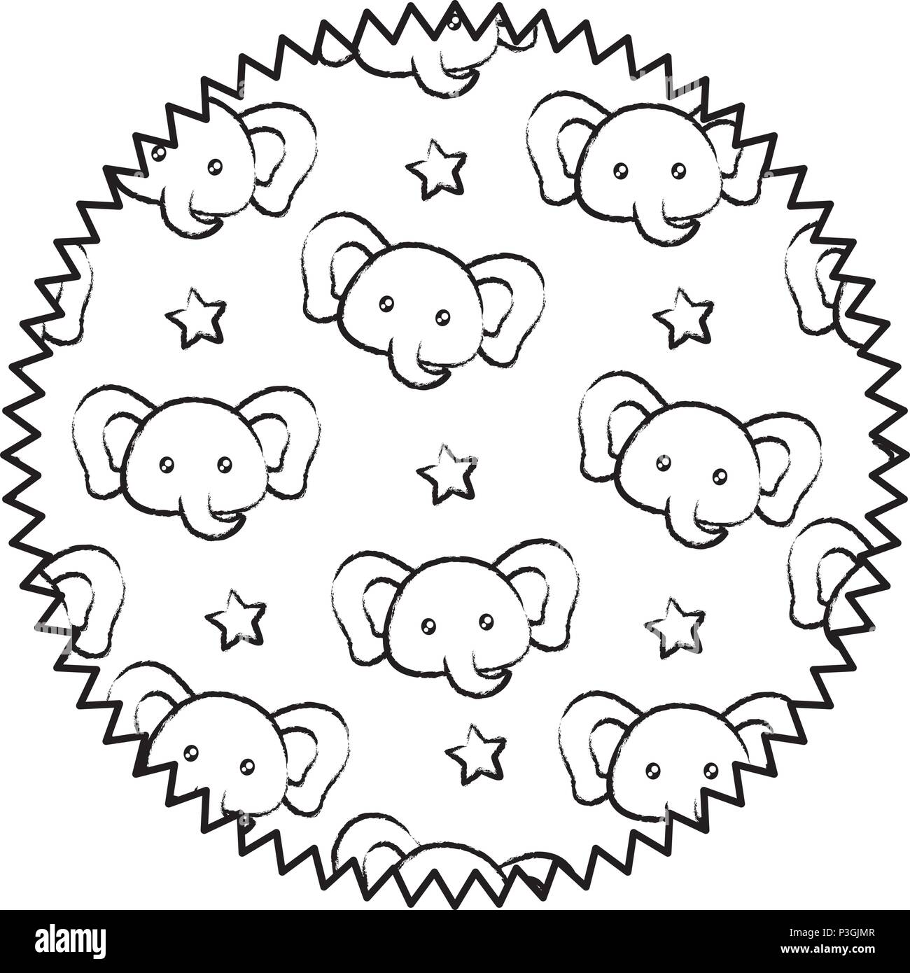 seal stamp with cute elephants pattern over white background, vector ...