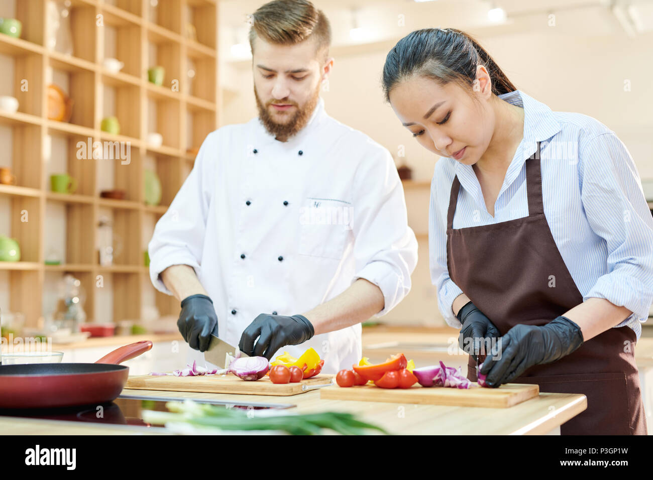 In His Kitchen With His Assistant Chefs High Resolution Stock ...