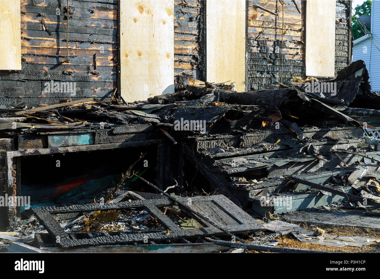 Abandoned building after fire house completely consumed by fire is ...