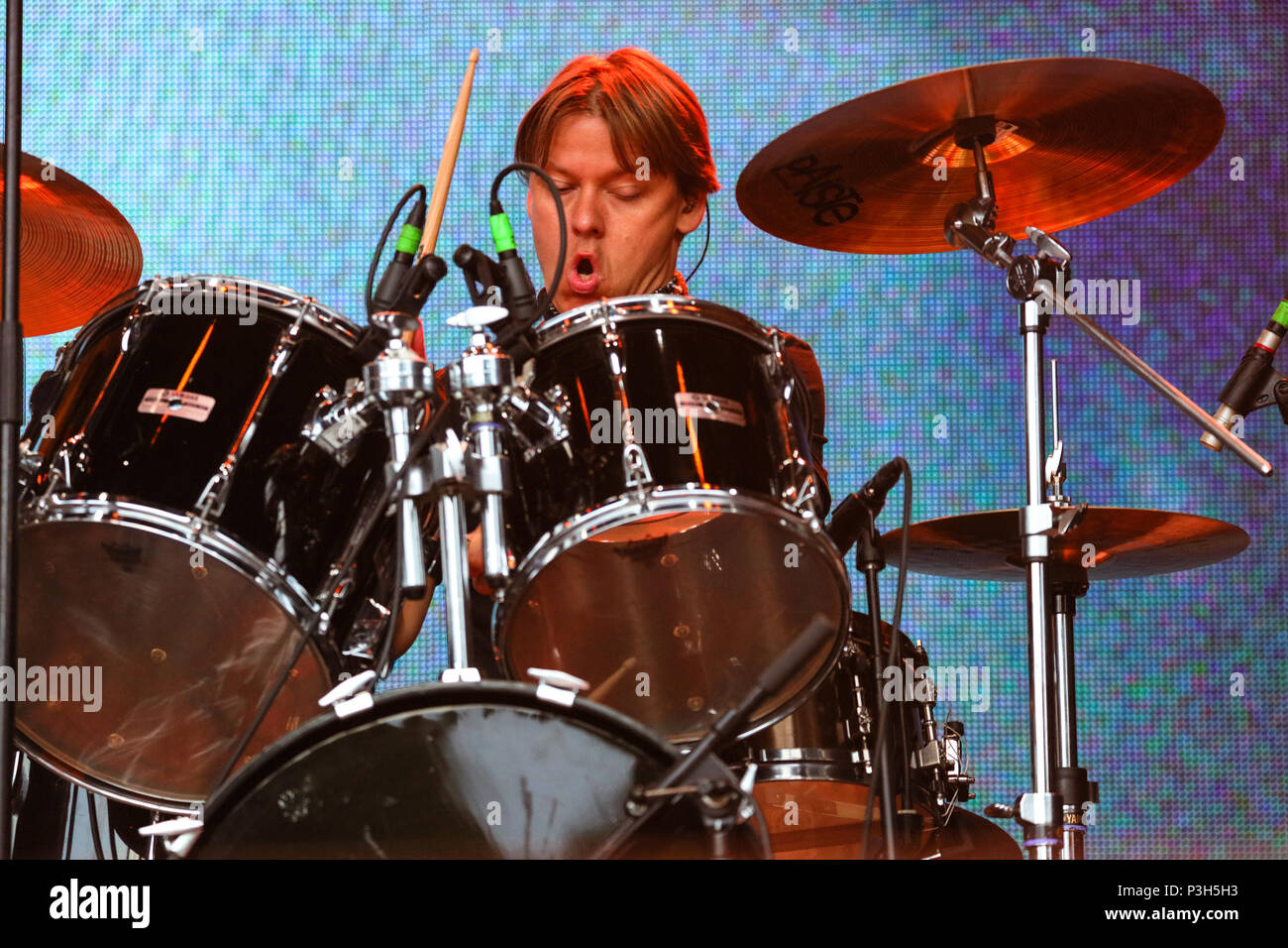 Oslo, Norway. - June 17, 2018. The Danish rock band Mew performs a live ...