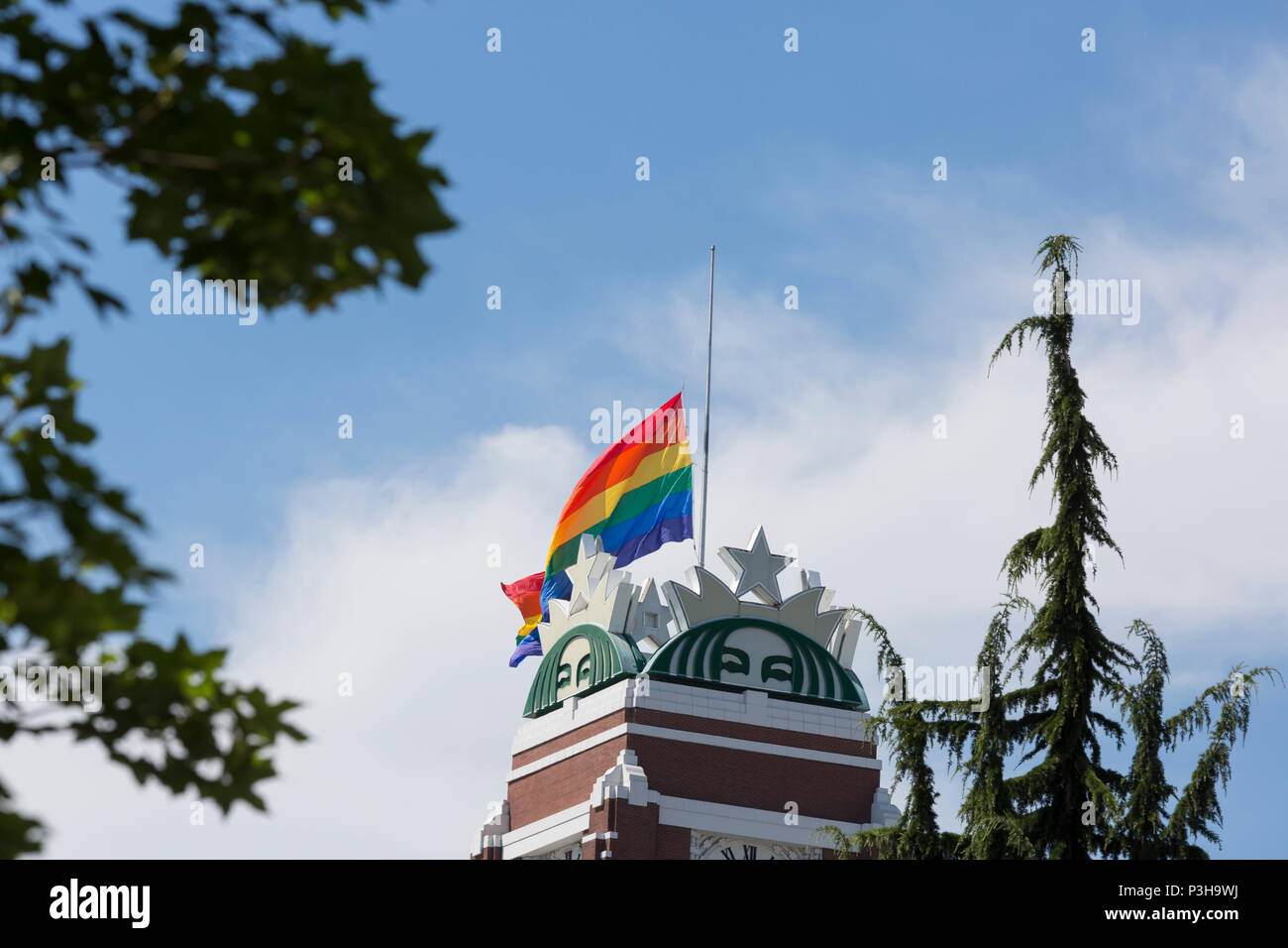 Seattle, Washington: Starbucks marks LGBTQ Pride month with the raising ...