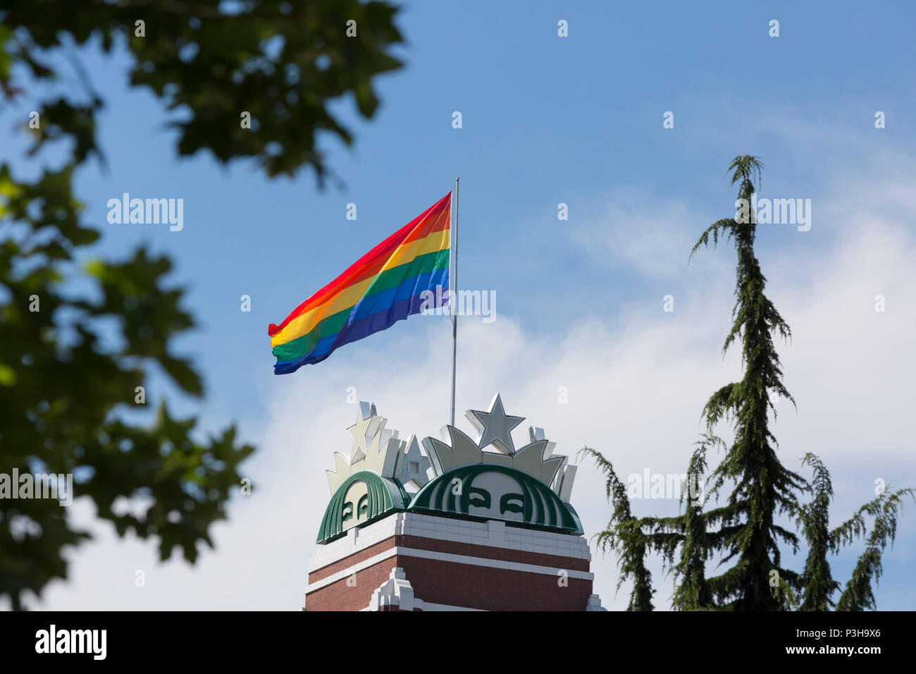 Seattle, Washington: Starbucks marks LGBTQ Pride month with the raising ...