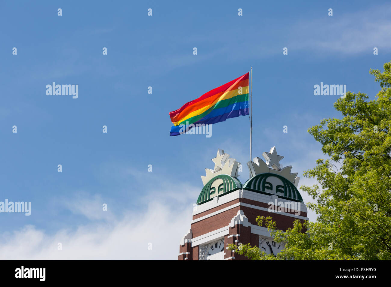 Seattle, Washington: Starbucks marks LGBTQ Pride month with the raising ...