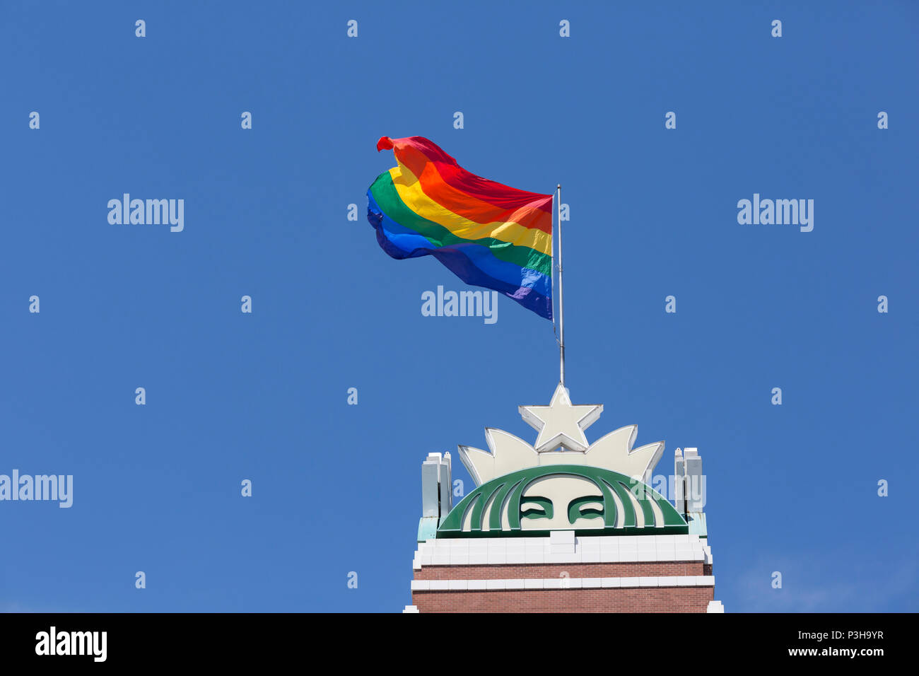 Seattle, Washington: Starbucks marks LGBTQ Pride month with the raising ...