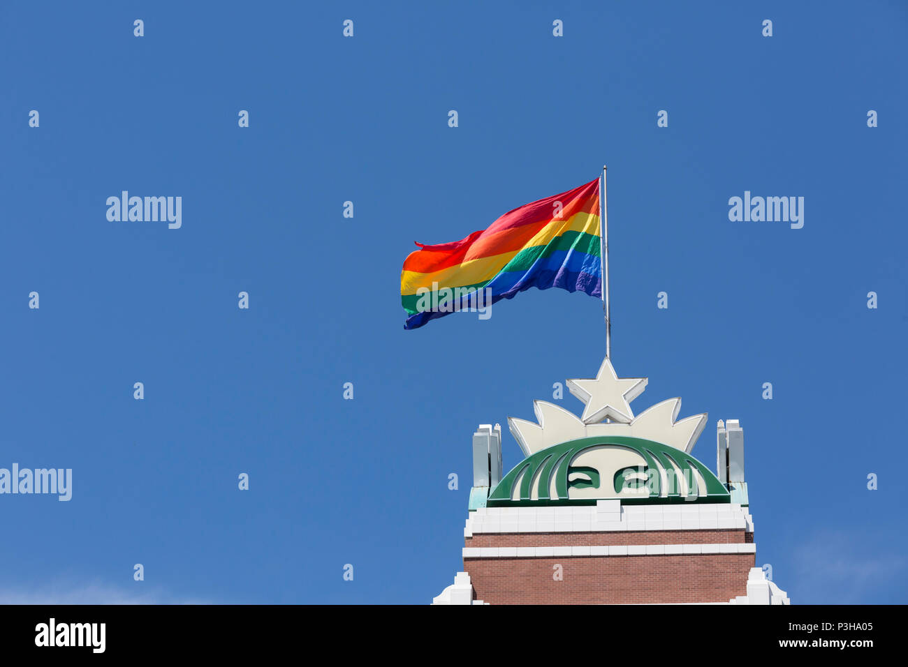 Seattle, Washington: Starbucks marks LGBTQ Pride month with the raising ...