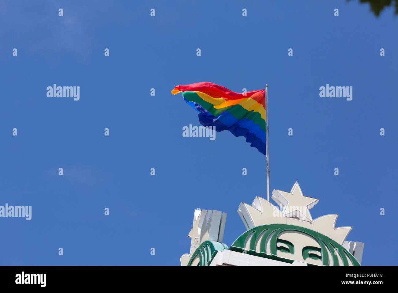 Seattle, Washington: Starbucks marks LGBTQ Pride month with the raising ...
