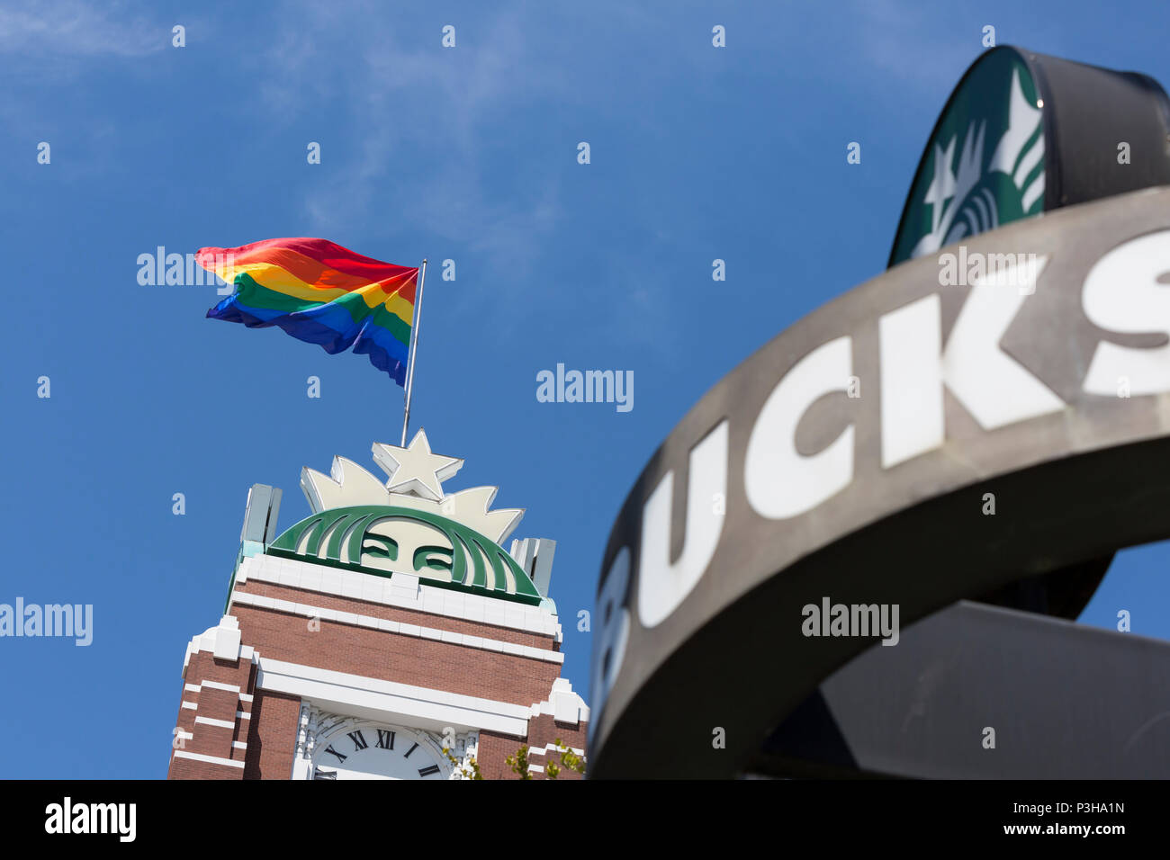 Seattle, Washington: Starbucks marks LGBTQ Pride month with the raising ...