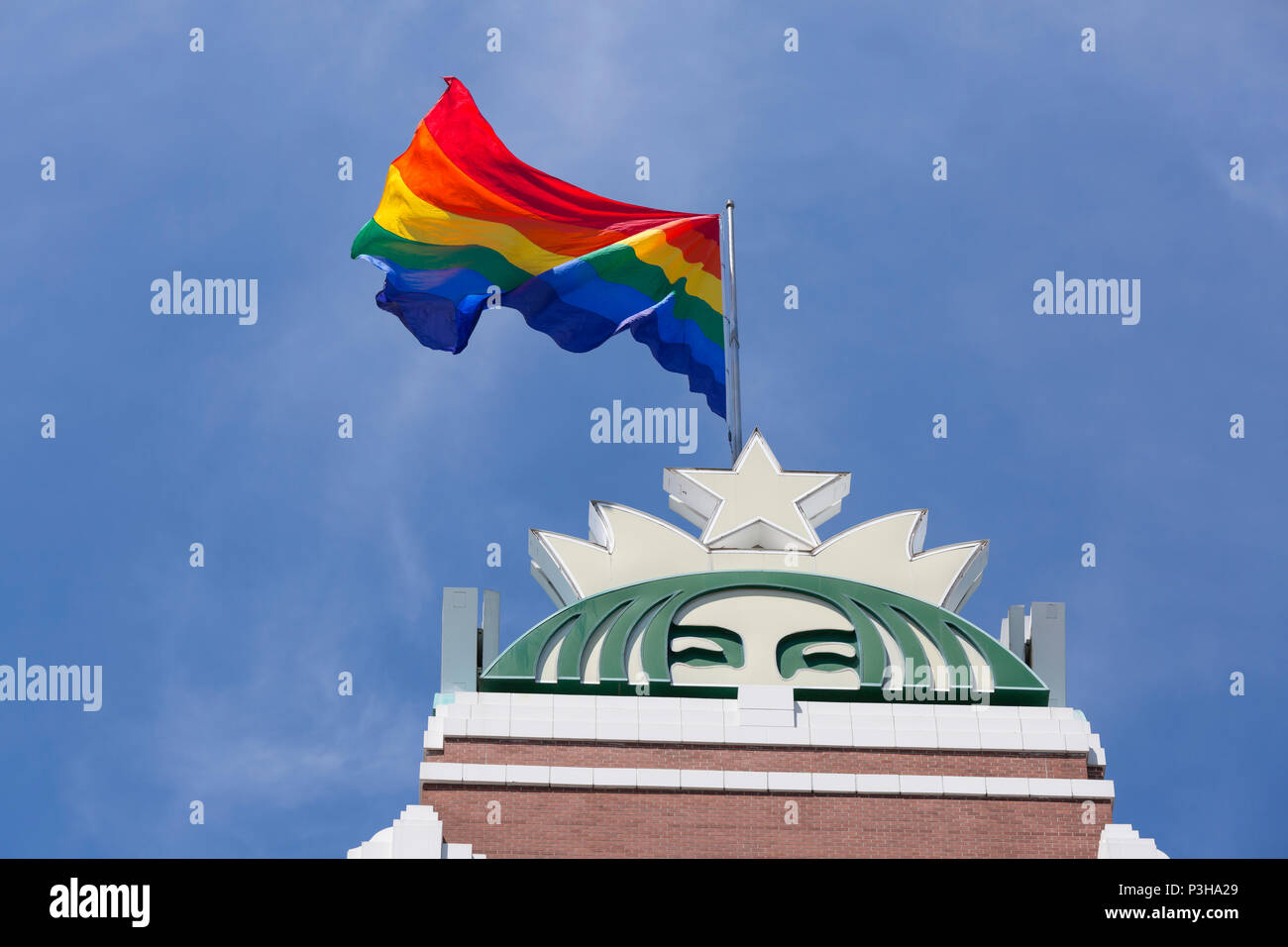 Seattle, Washington: Starbucks marks LGBTQ Pride month with the raising ...