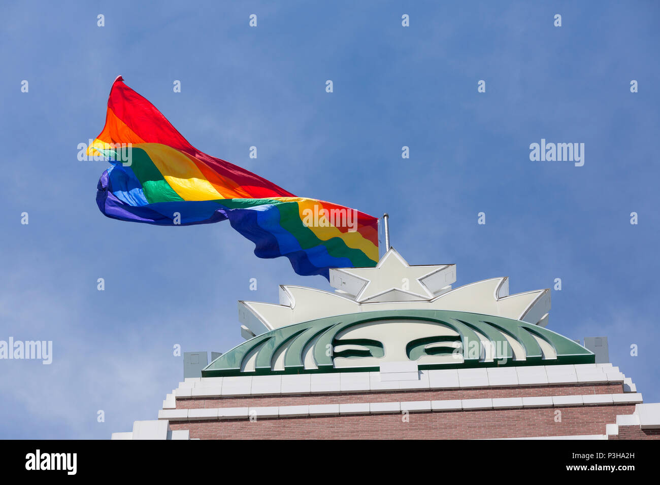 Seattle, Washington: Starbucks marks LGBTQ Pride month with the raising ...
