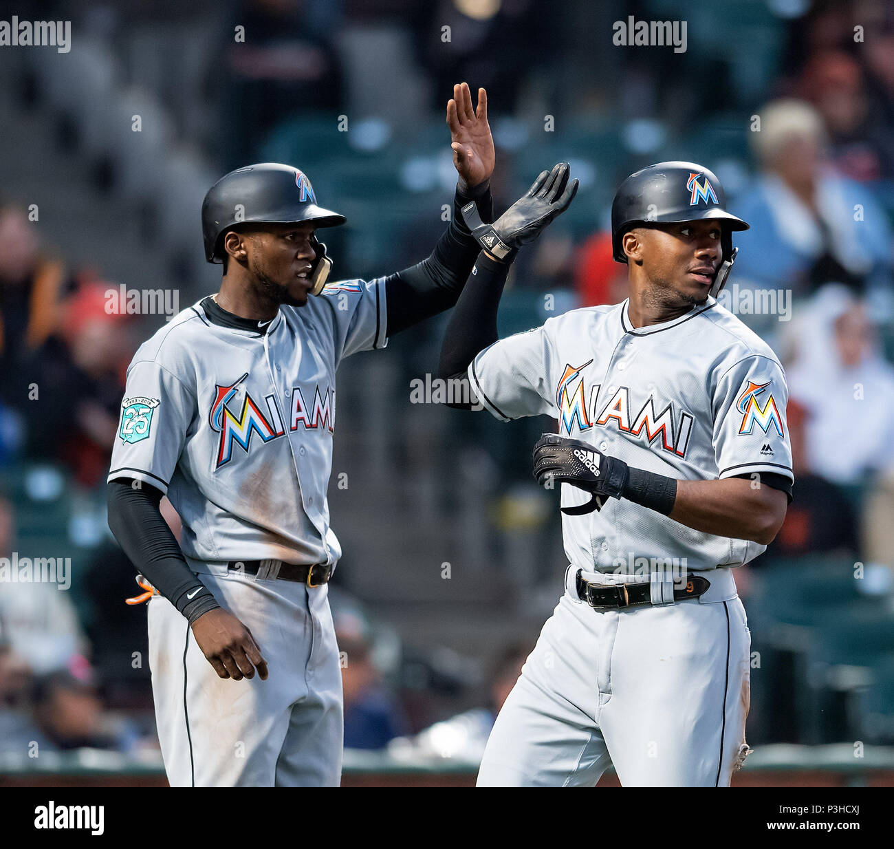 San Francisco, California, USA. 18th June, 2018. Miami Marlins center ...