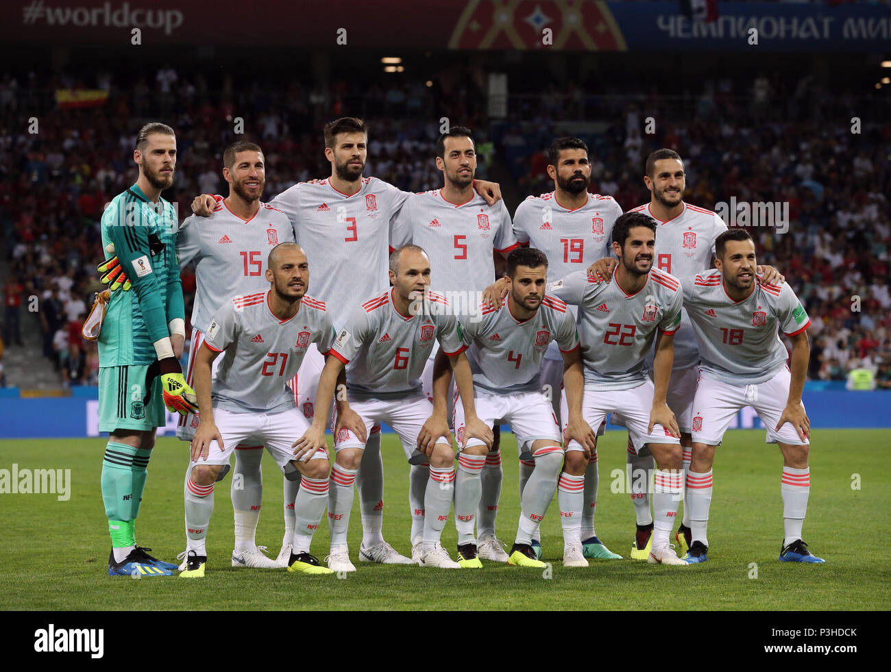 Sochi, Russia. 15th June, 2018. Spain team group line-up (ESP) Football/Soccer : FIFA World Cup ...