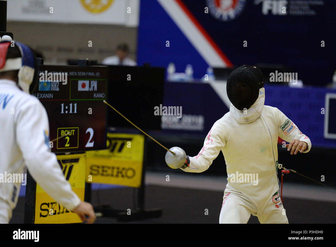 Koki Kano of Japan fights against Dmitriy Alexanin of Kazakhstan at the ...