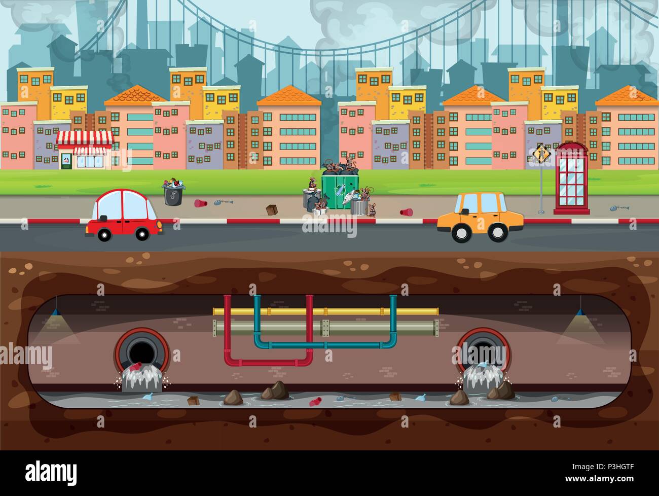 Big Modern City Pollution Scene illustration Stock Vector Image & Art ...