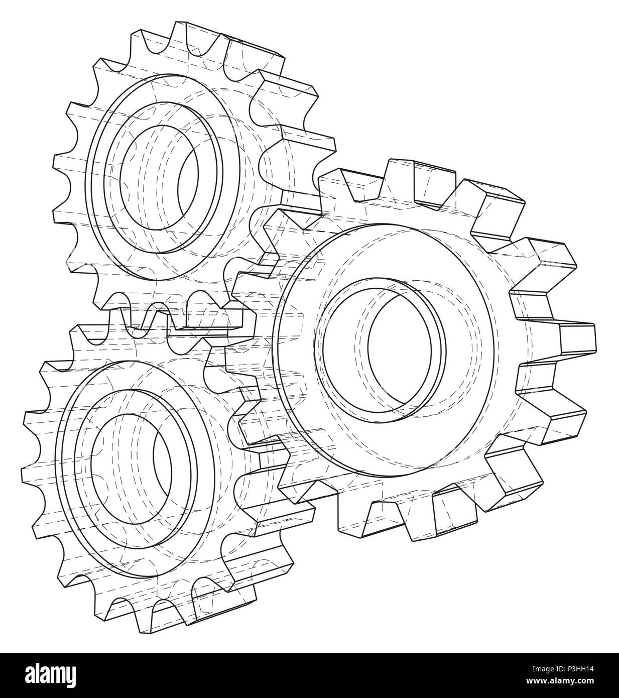Cogs and Gears. Vector rendering of 3d. Wire-frame style Stock Vector ...