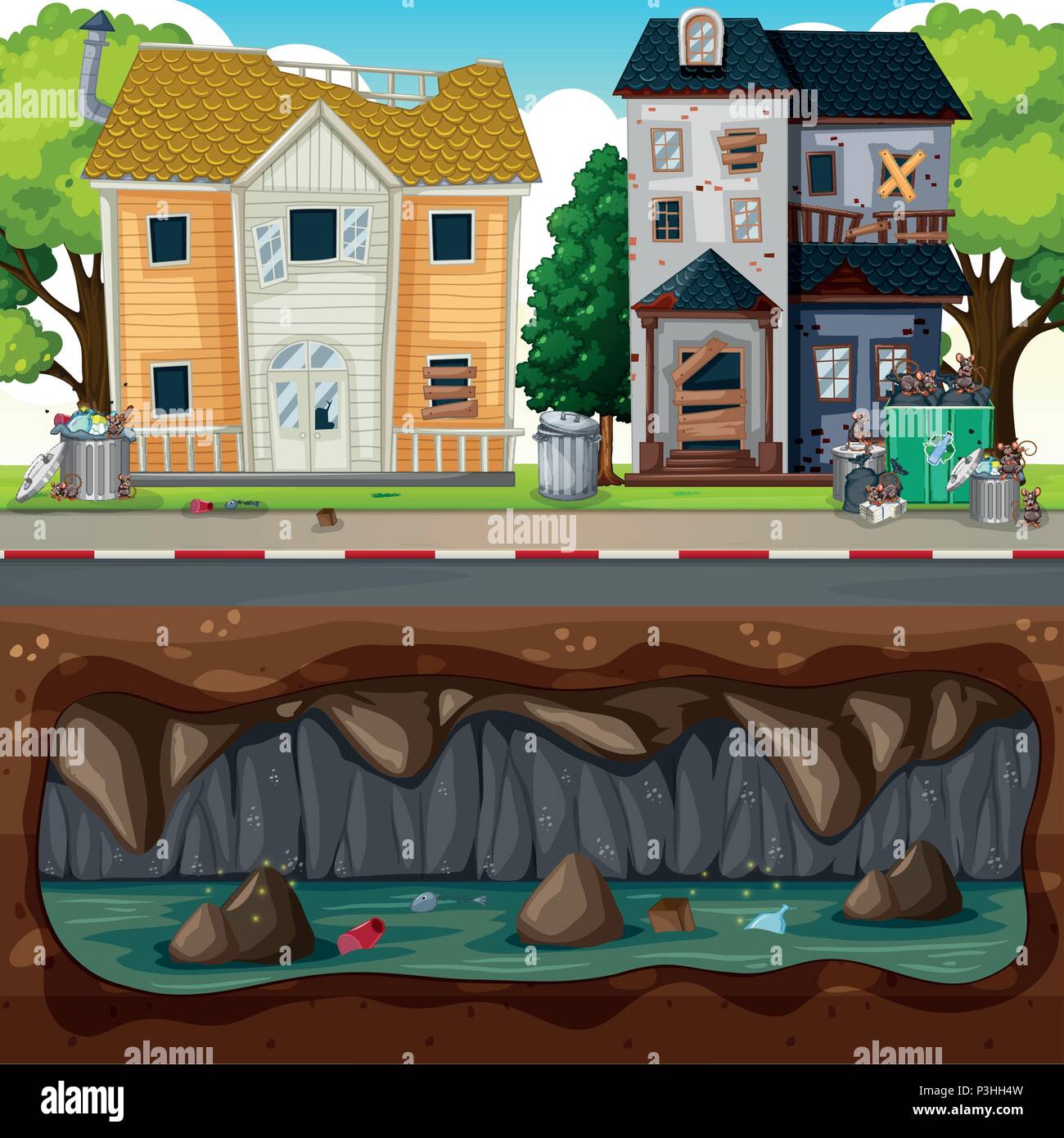 Underground Pollution at Dirty Neighborhood illustration Stock Vector ...