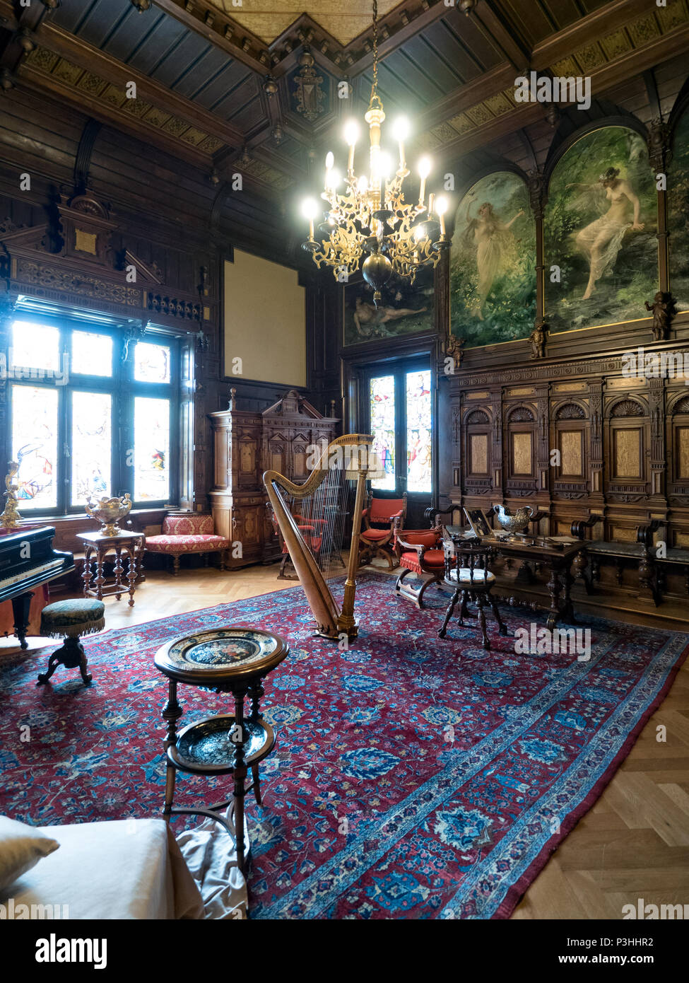 Sinaia, Romania - June 24, 2017 : interior view of Peleș Castle, a Neo ...