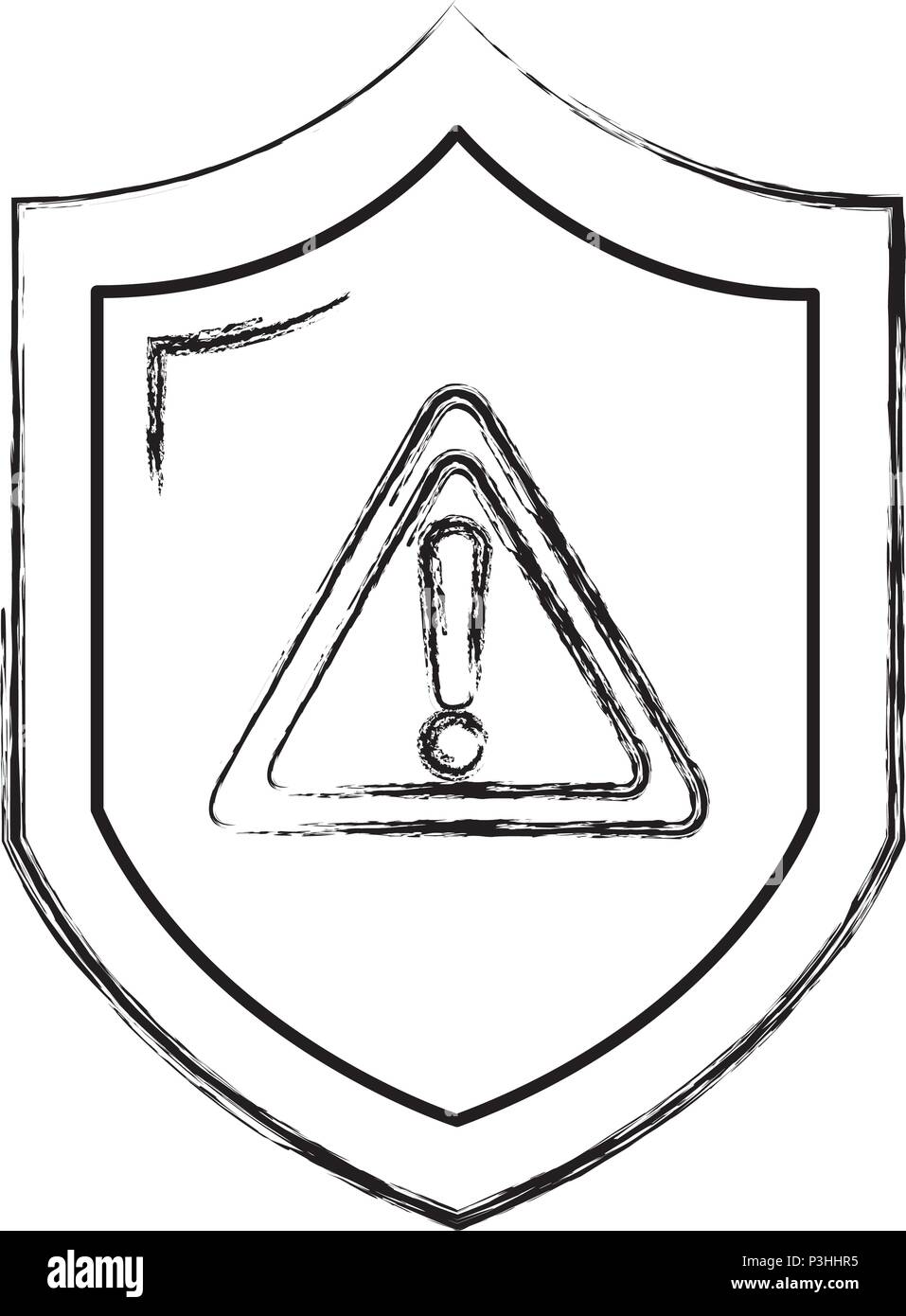 grunge warning symbol inside security shield protection Stock Vector ...