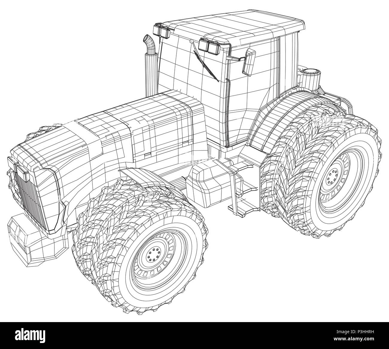 Vector wheeled tractor isolated on white background. Side view. Tracing ...