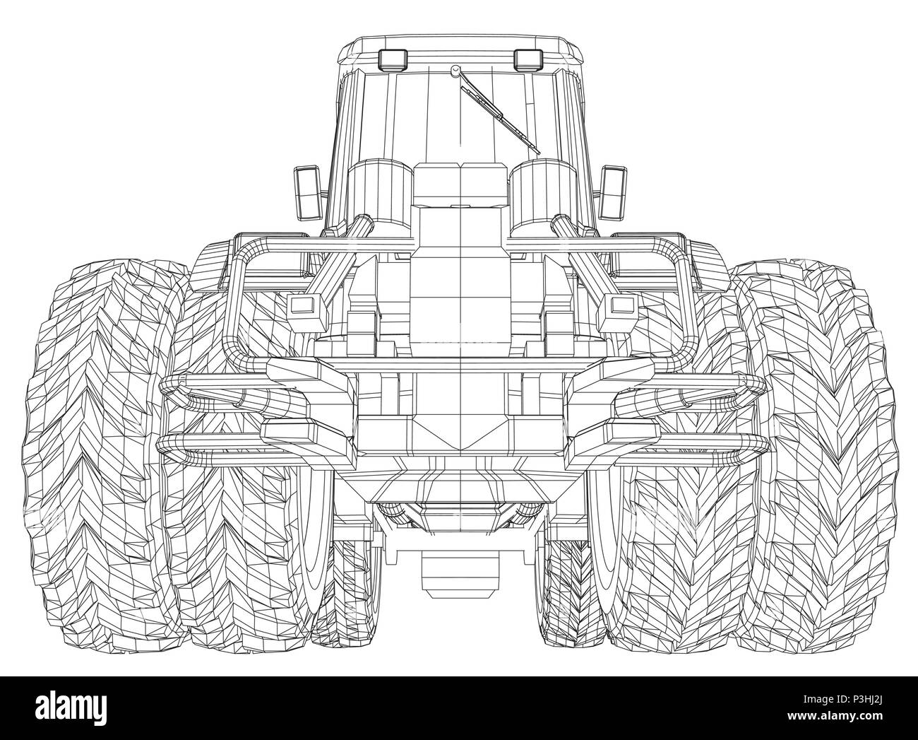 Wire-frame tractor isolated on white background. Tracing illustration ...