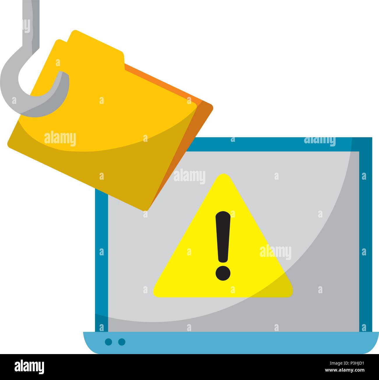 laptop technology with caution sign and folder hook Stock Vector Image ...