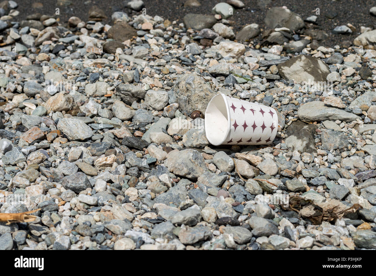 Used paper cup dumped on the coastal strip Stock Photo - Alamy