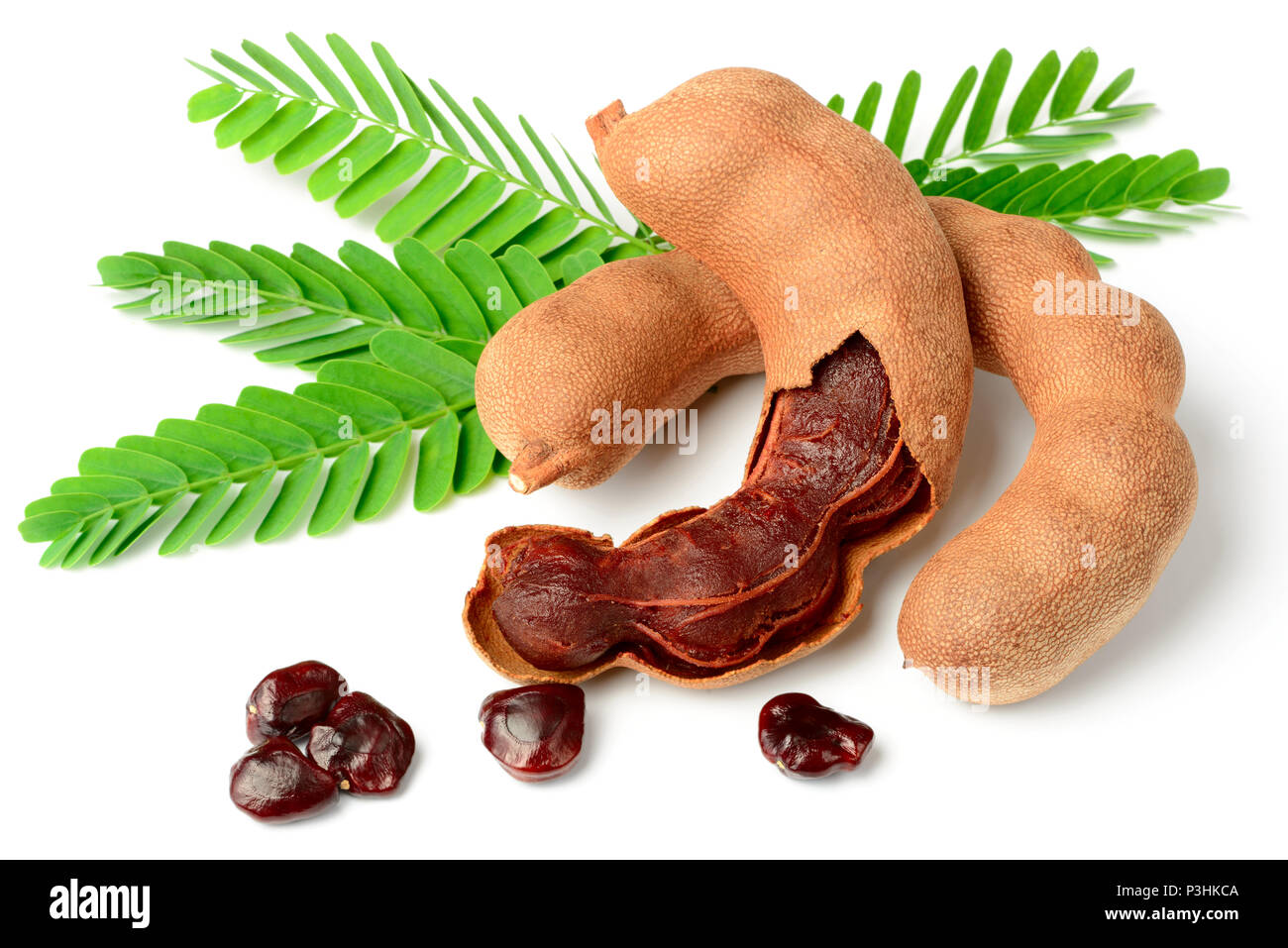 fresh tamarind fruits and leaves isolated on white Stock Photo - Alamy