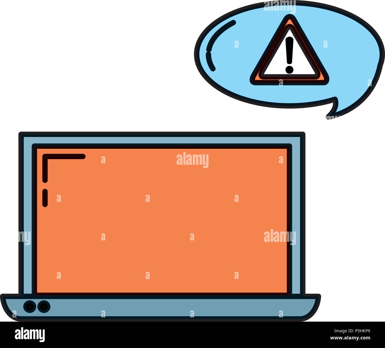 color laptop technology and caution sign inside chat bubble Stock ...