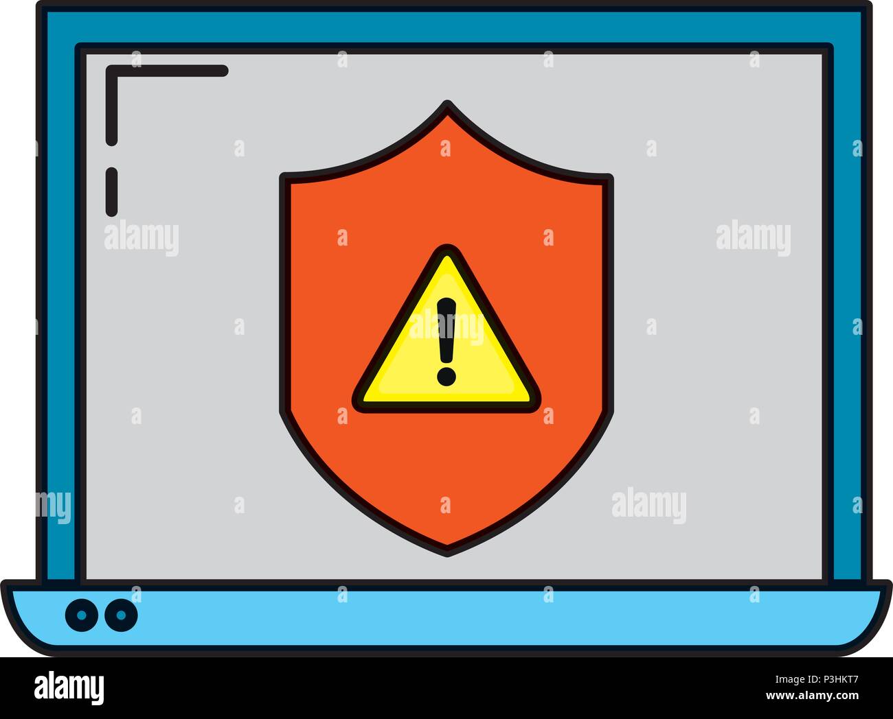 color shield caution sign inside laptop technology Stock Vector Image ...