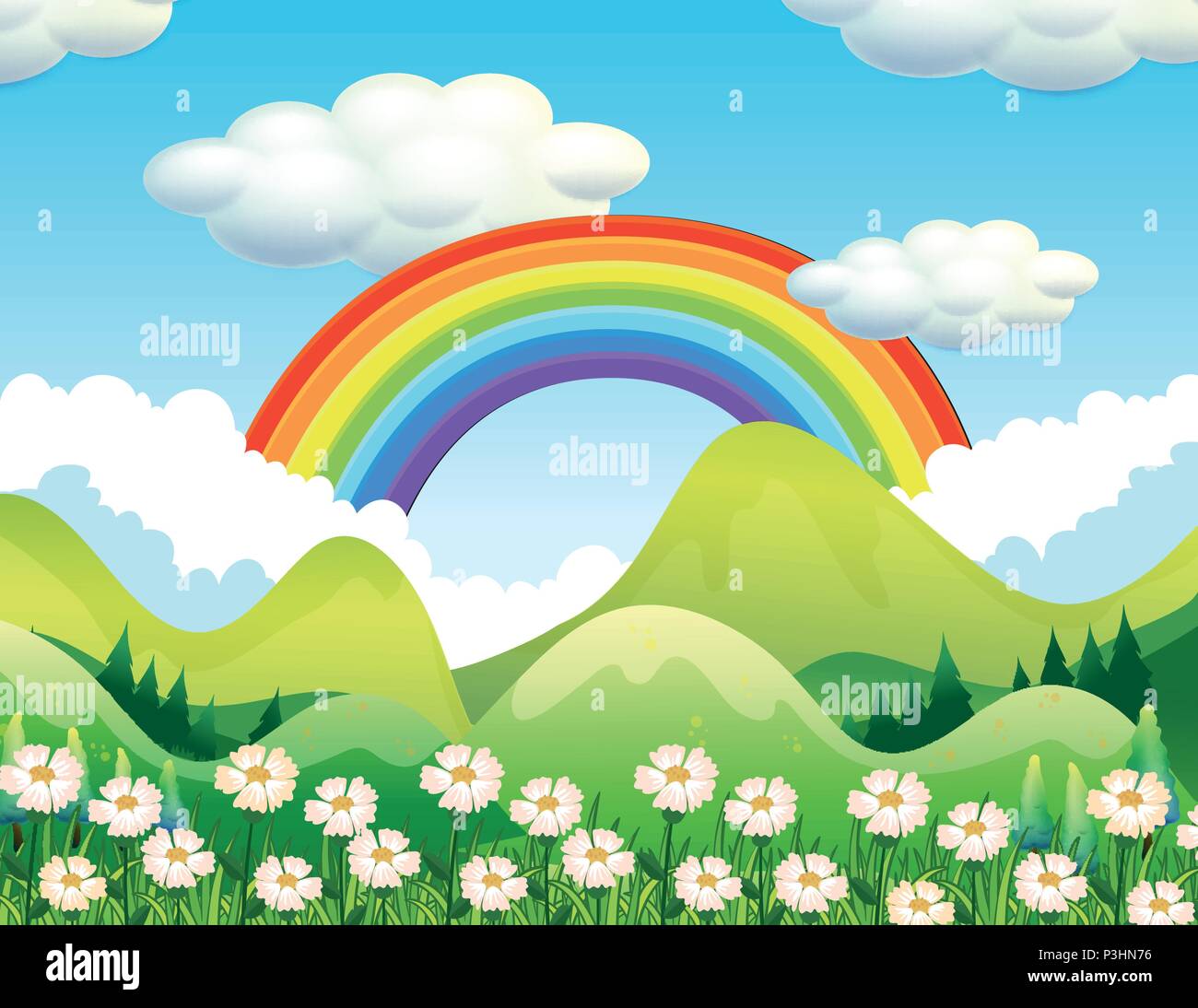 A Forest and Rainbow Scene illustration Stock Vector Image & Art - Alamy
