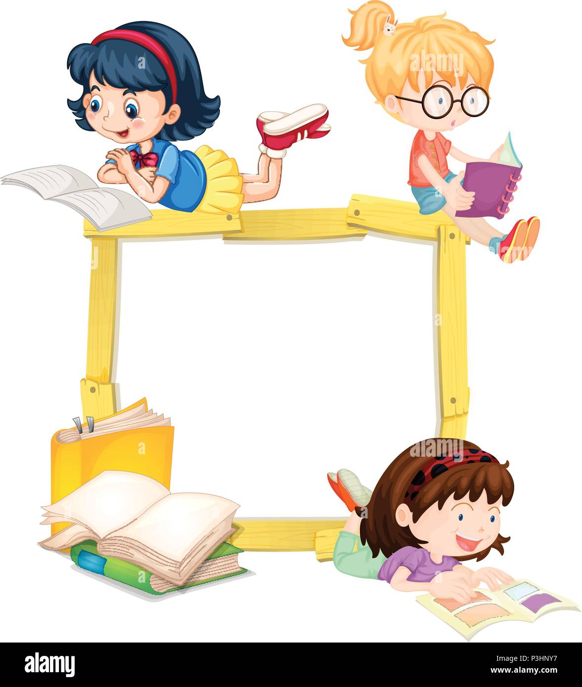 Girls Reading Book Wooden Frame illustration Stock Vector Image & Art ...