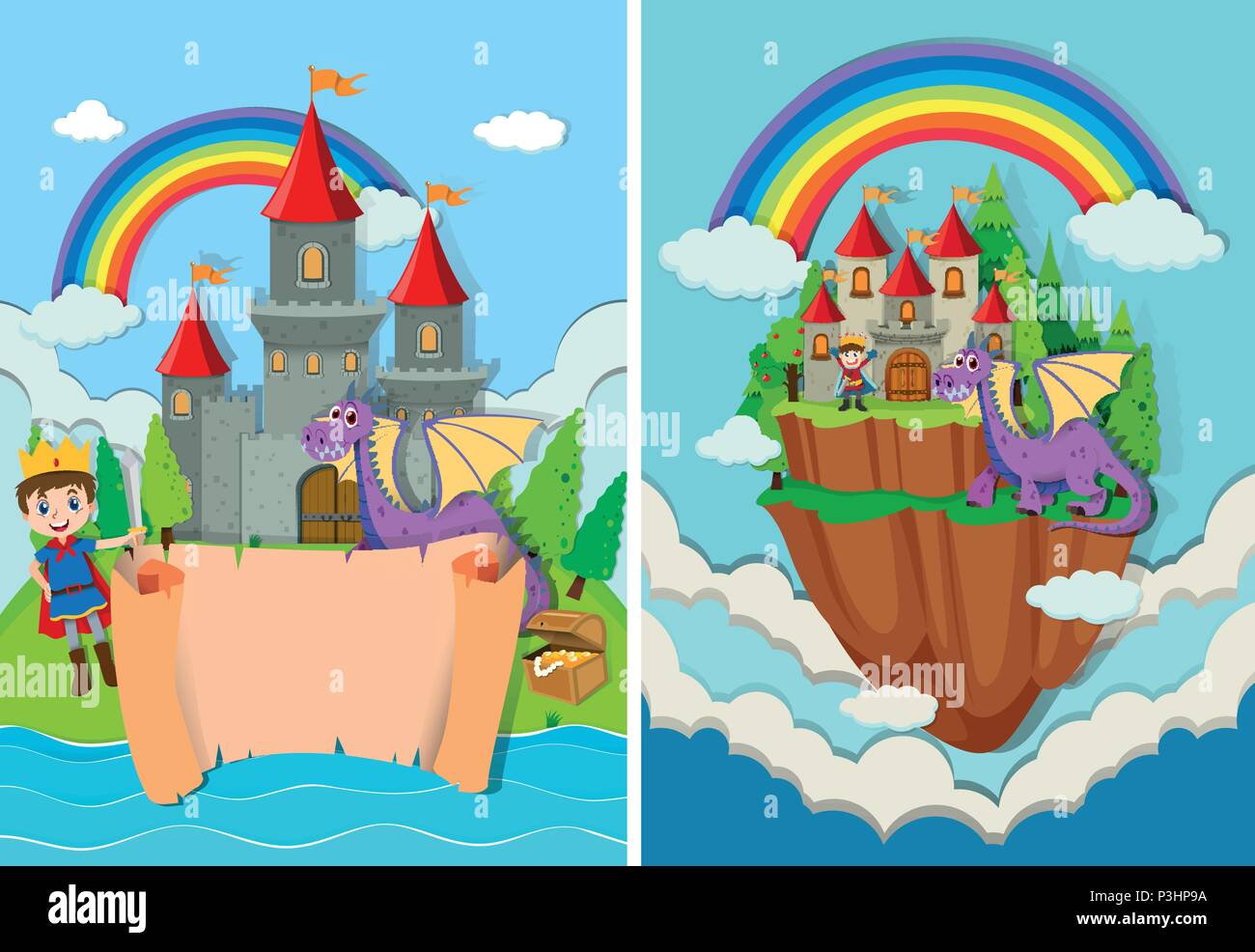 Castle dragon rainbow Stock Vector Images - Alamy