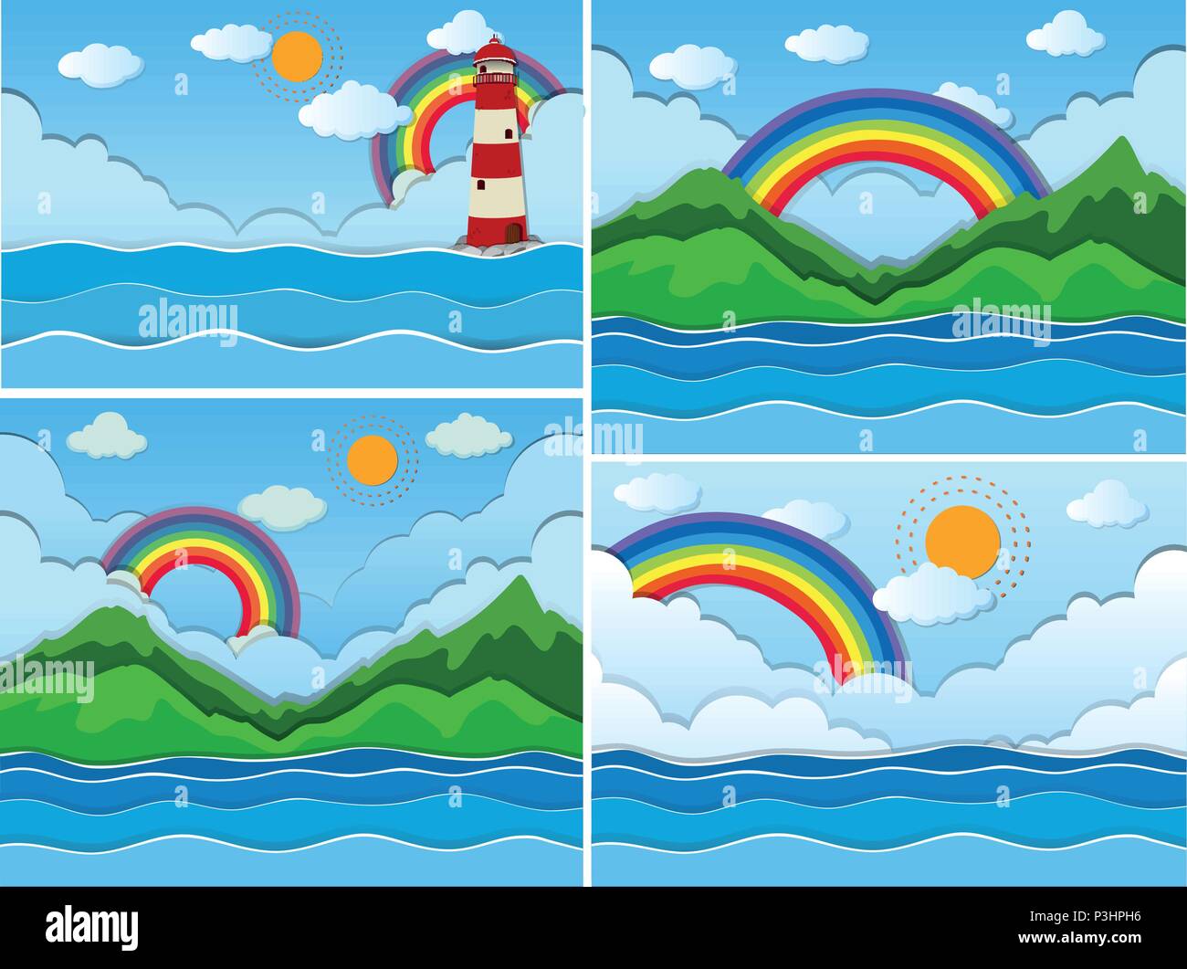Beautiful Nature and Colourful Rainbow illustration Stock Vector Image ...