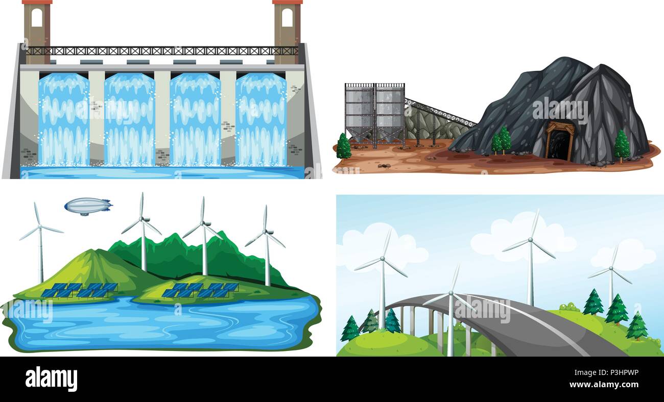 A Set of Natural Electric Power Plant illustration Stock Vector Image ...